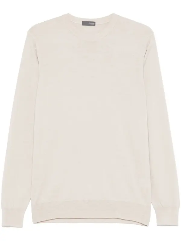 DRUMOHR Light Merino Wool Fine Knit Dew Neck Long Sleeve Sweater - Beige