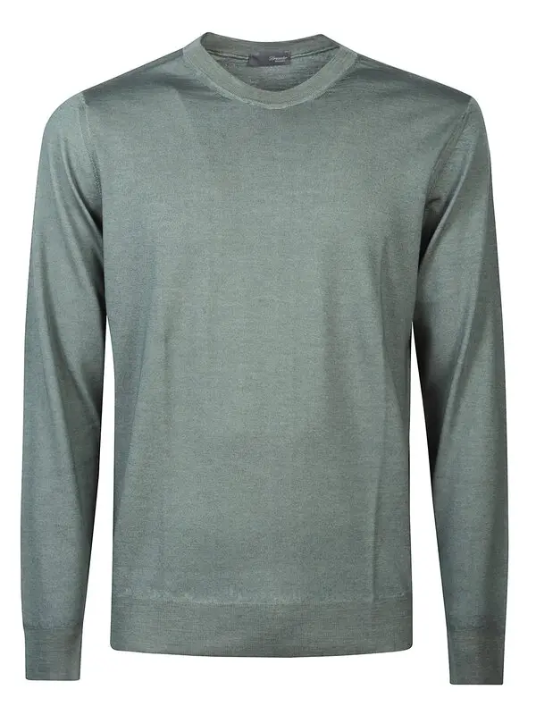 DRUMOHR Round Neck Long Sleeve Sweater With Ribbed Hem And Cuffs - Green