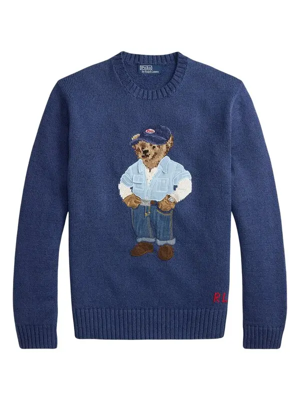 Ralph Lauren Crewneck Bear Intarsia Sweater - Navy