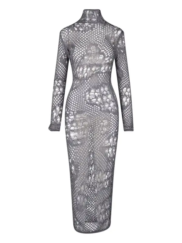 DONDUP Long Sleeve High Neck Lace Maxi Dress