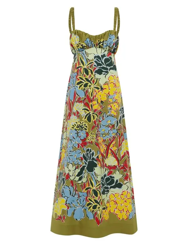 ALEMAIS Alemas Sweetheart Neckline Ruched Strap Cotton A-line Dress - Multicolor