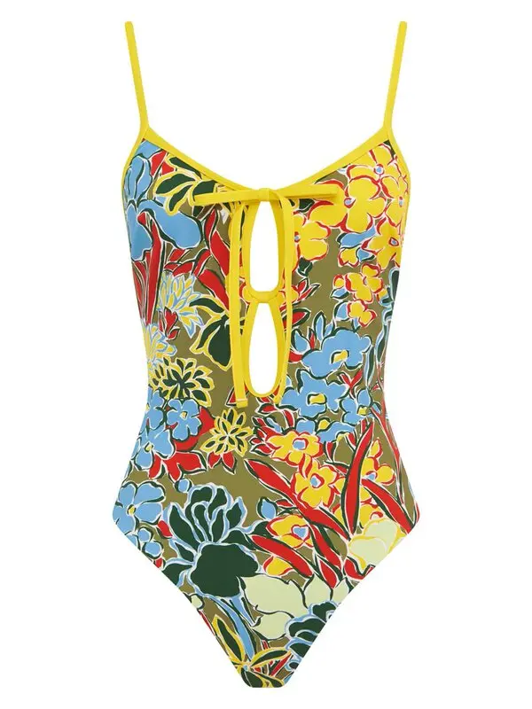 ALEMAIS Low Back Adjustable Strap Self-tie Keyhole Front Bodysuit - Multicolor