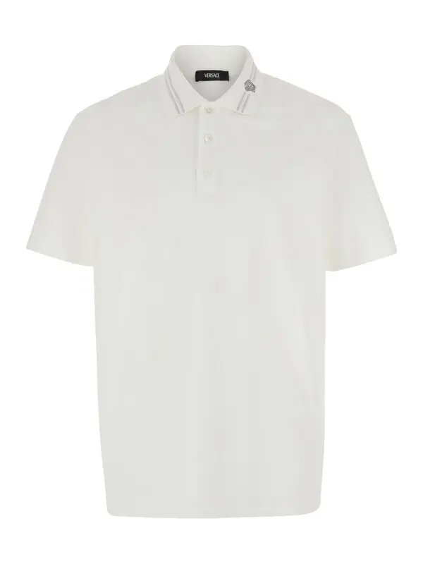Versace Embroidered Cotton Piqué Polo - White
