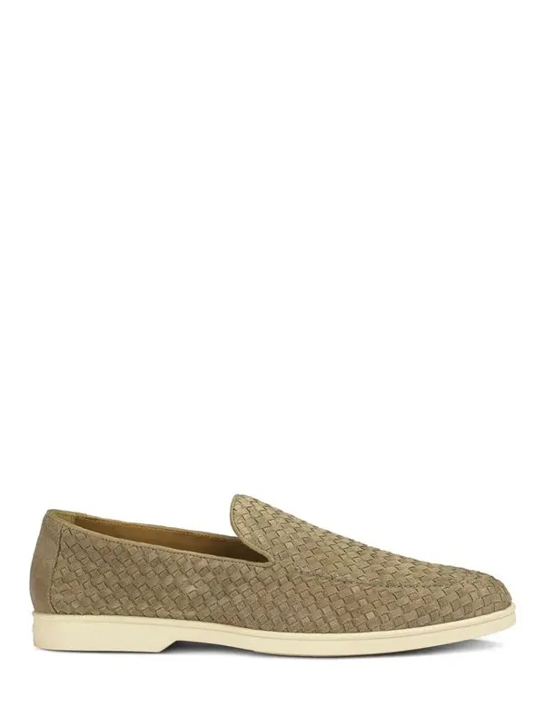 DOUCAL'S Woven Almond Toe Slip-on Loafers - Beige