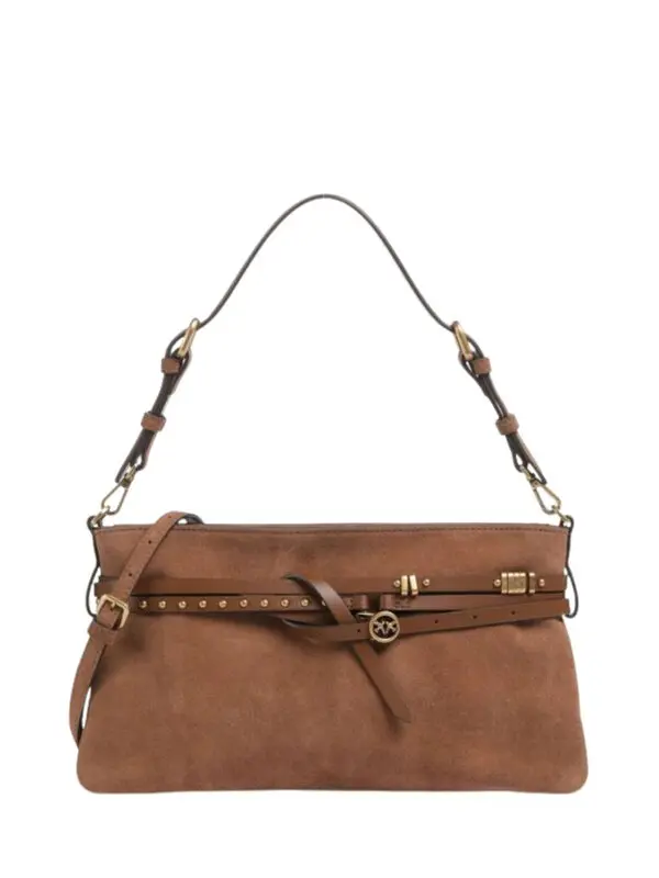 Pinko Suede Shoulder Bag With Belt Detail - Brown