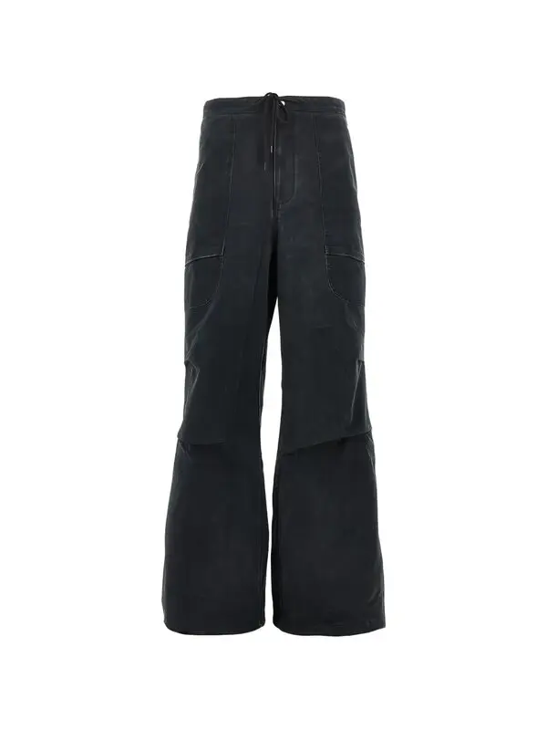 ENTIRE STUDIOS Cotton Drawstring Wide Leg Trousers - Black