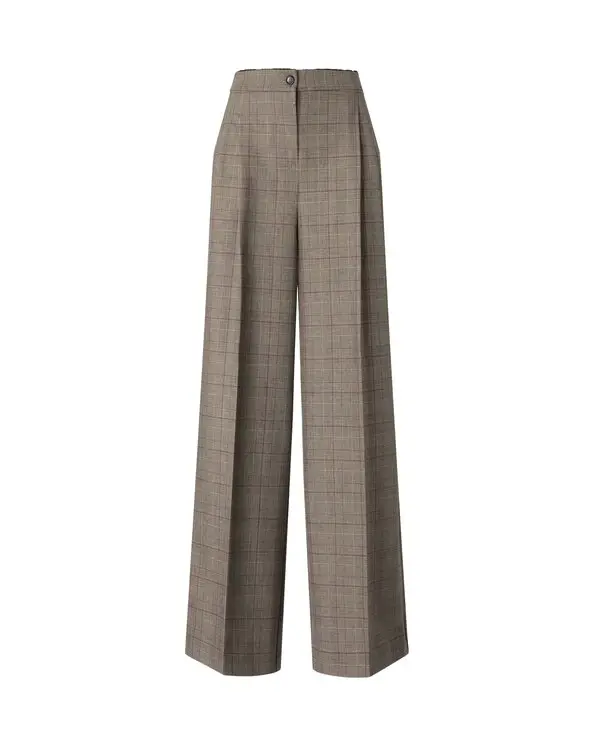 Pinko High-waist Wide-leg Plaid Trousers - Beige/bordeaux/nero