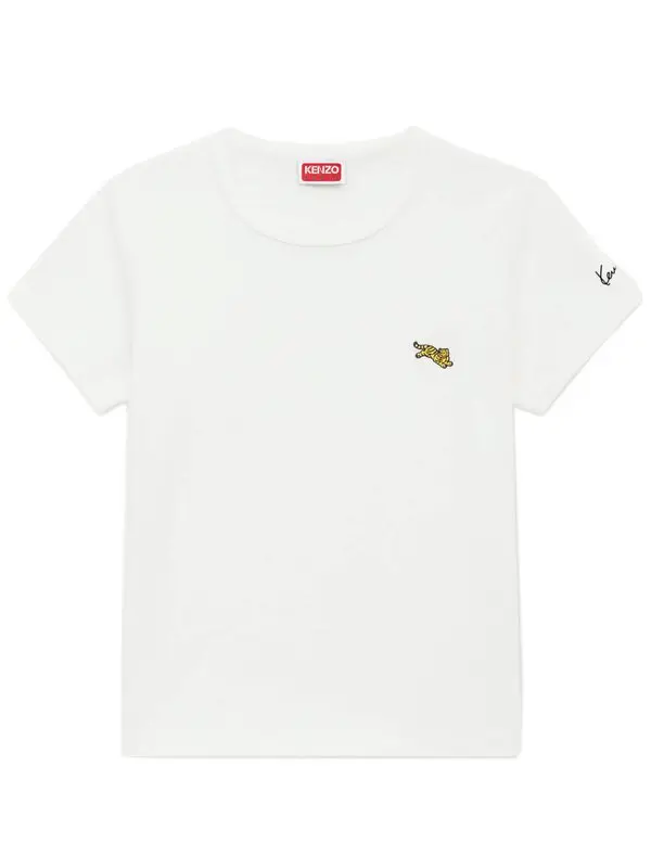 Kenzo Crew Neck T-shirt With Patch And Sleeve Embroidery - Bianco