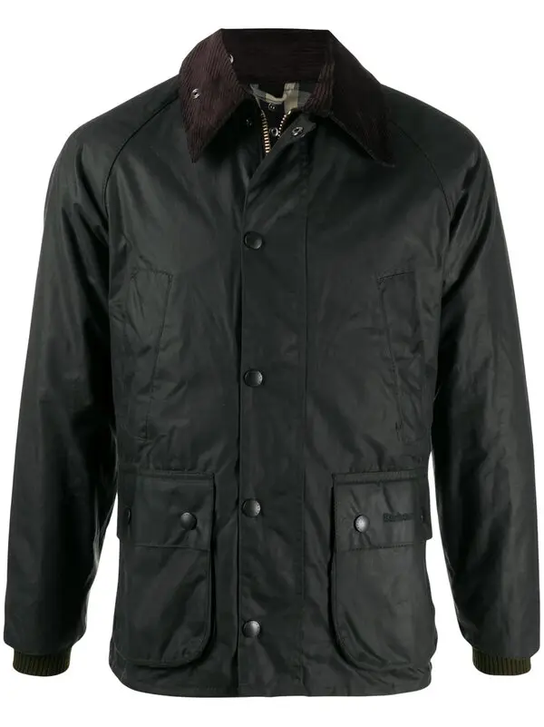 Barbour Corduroy Spread Collar Waxed Cotton Long Sleeve Coat - Green