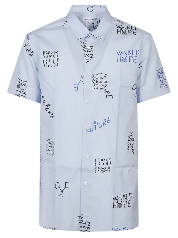Comme Des Garçons Checkered Pocket Button-up Short Sleeve Shirt - Navy