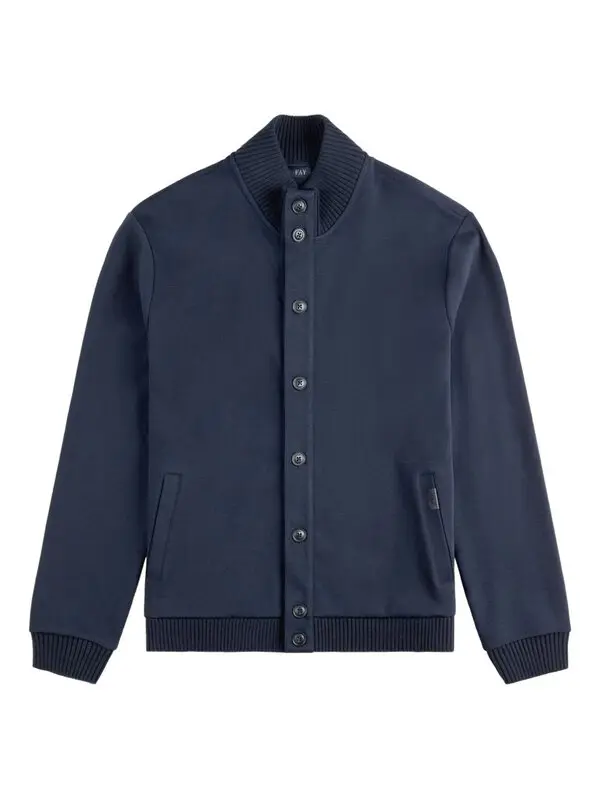 FAY Ribbed Trim Button-fastening Sweater With Welt Pockets - Navy