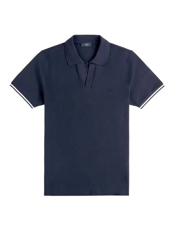FAY Casual Piqued-texture V-neck Short-sleeve T-shirt - Navy