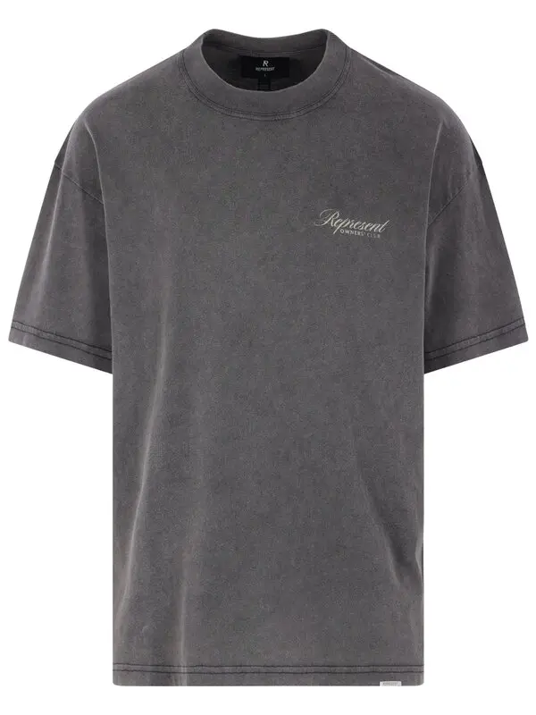 REPRESENT Logo Print Cotton T-shirt Short Sleeves, Round Neck - Grey