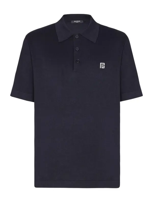 Balmain Logo Embroidered Polo Shirt - Navy