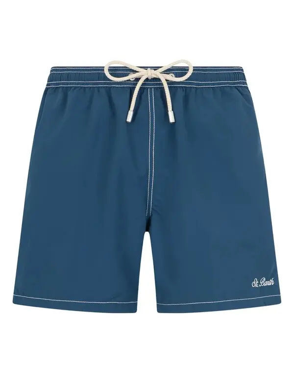 MC2 SAINT BARTH Drawstring Swim Trunks With Contrast Stitching And Embroidered Logo - Navy