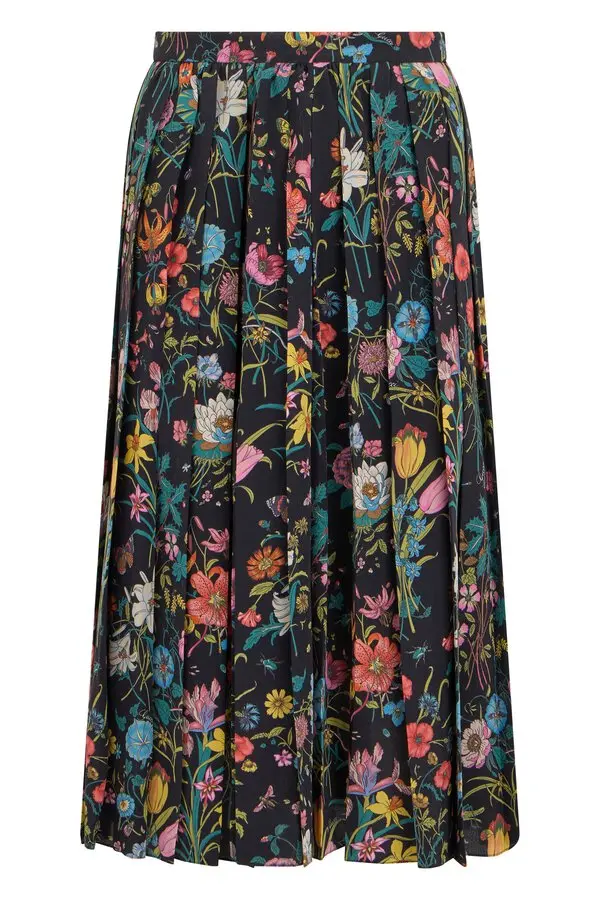 Gucci Long Floral Silk Skirt With Elastic Waist - Black