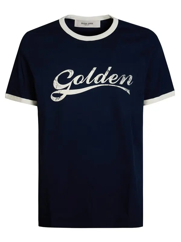 GOLDEN GOOSE T-shirt With Textured Rib Knit - Blu