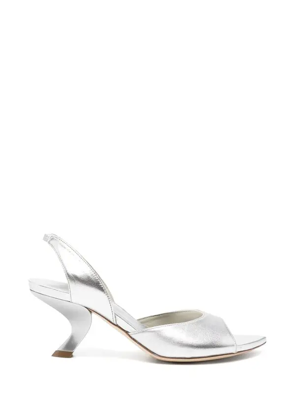 VIC MATIE Metallic Leather Slingback Sandals - Silver