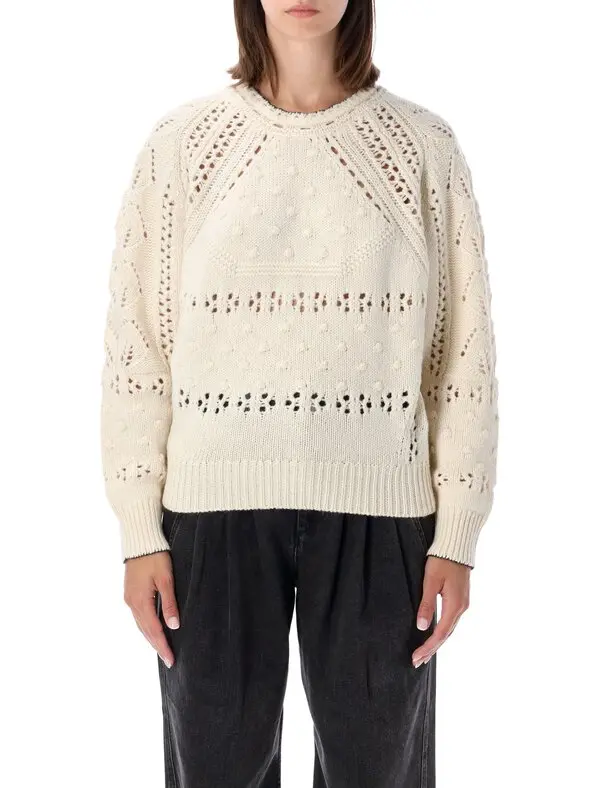 MARANT ETOILE Crewneck Sweater In Cotton Merino Wool Blend - Beige