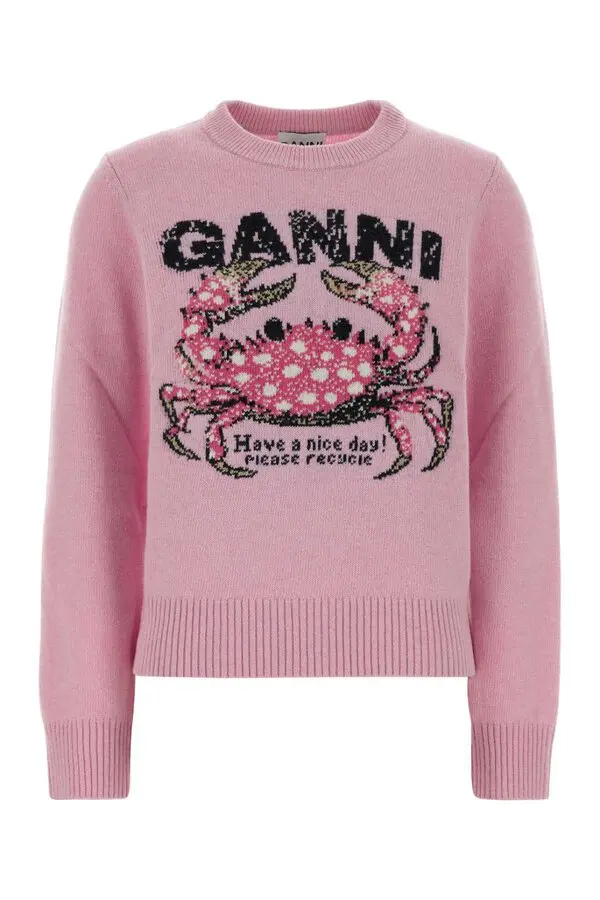 GANNI Strawberry Graphic Crewneck Sweater - Pink