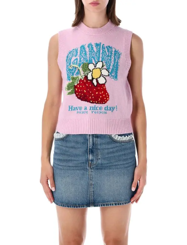 GANNI Wool-blend Crewneck Sweater - Rosa