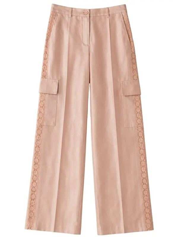 BLUGIRL Wide Leg Trousers With Lace Detail - Beige