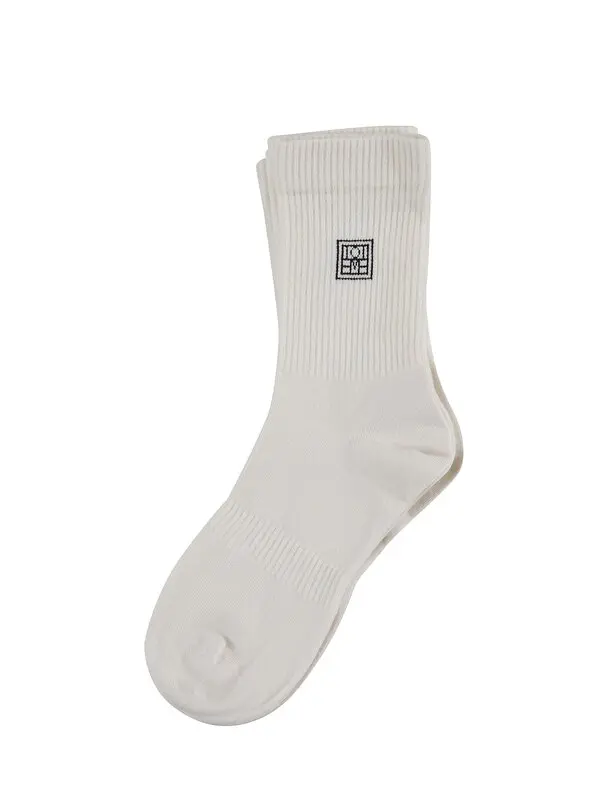 TOTEME Cotton Logo Crew Socks - White