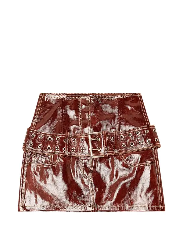DIESEL® Patent Leather Mini Skirt With Double-prong Belt - Rosso