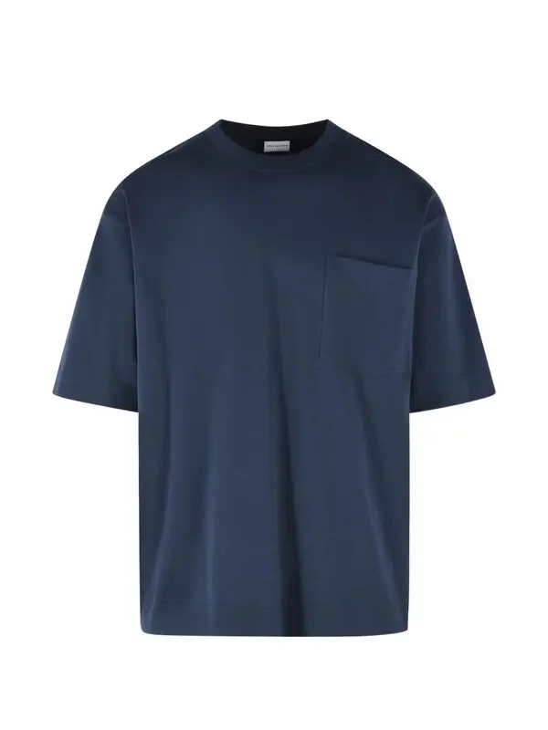 Dries Van Noten Ribbed Short Sleeve T-shirt With Chest Pocket - Navy