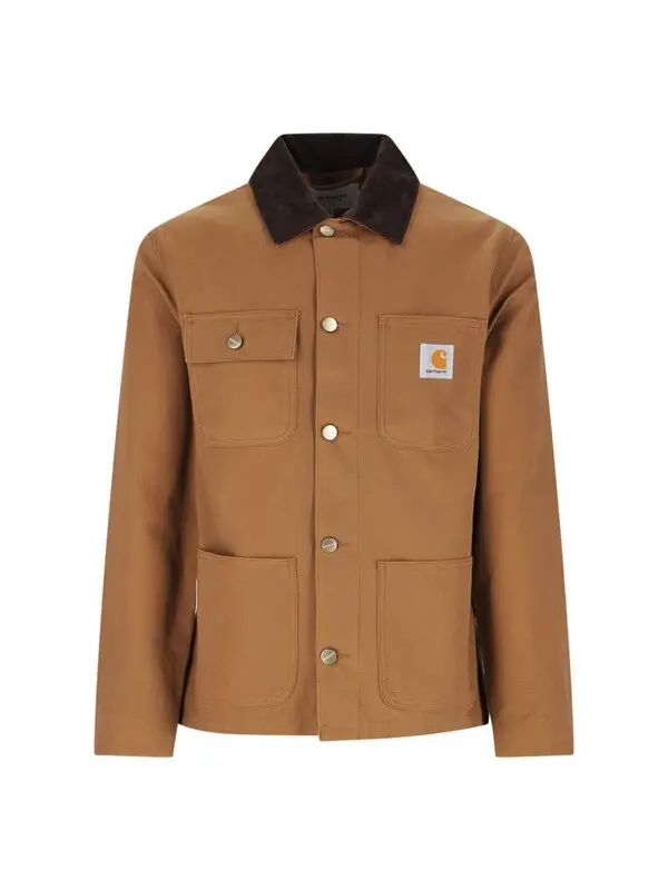 Carhartt Work In Progress Organic Cotton Workwear Jacket With Corduroy Collar - Brown