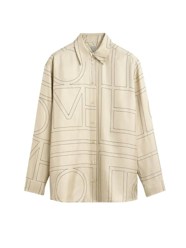 TOTEME Silk Monogrammed Shirt With Classic Collar - Ivory