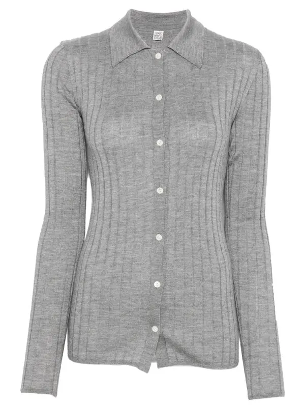 TOTEME Cashmere And Silk Rib-trim Cardigan With Button Closure - Grey