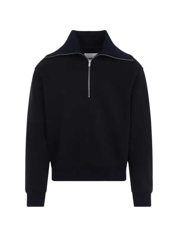 JIL SANDER Zip-up Knit Sweater With Tonal Logo - Navy