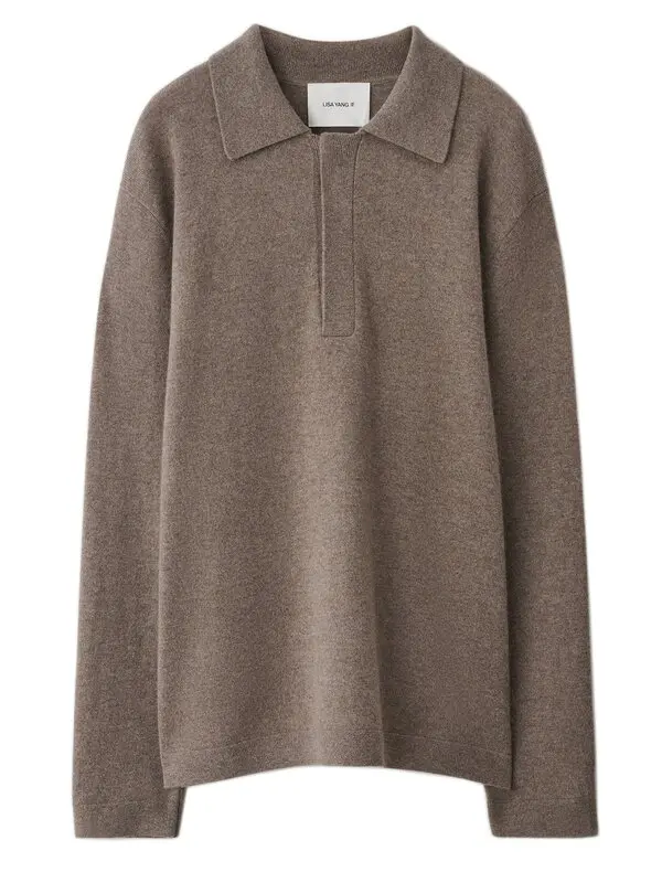 LISA YANG Cashmere Polo Collar Long Sleeve Top
