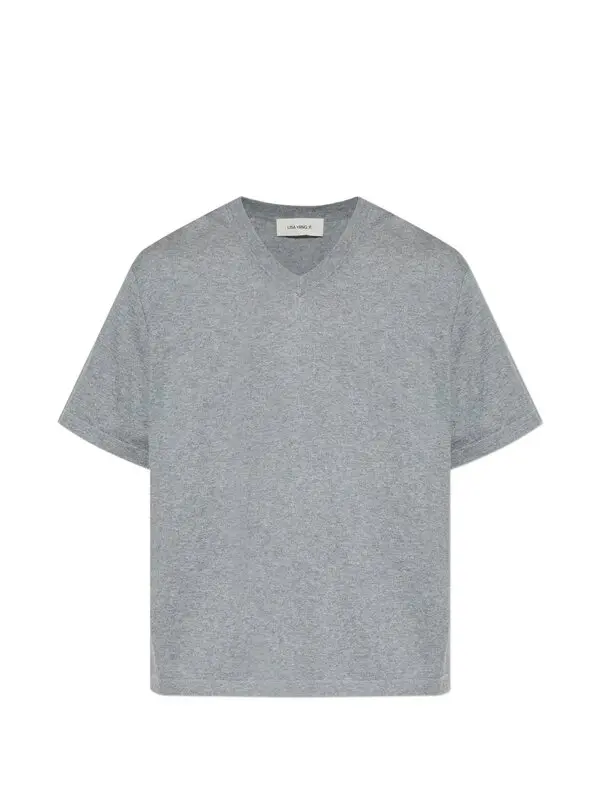 LISA YANG V-neck Short-sleeve T-shirt In Cotton-cashmere Blend - Grigio