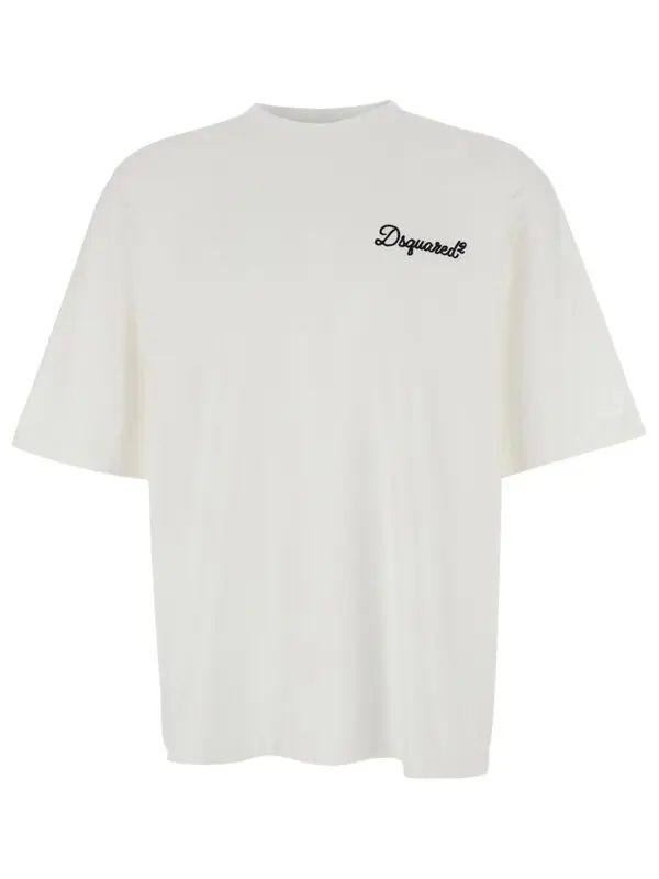 Dsquared2 Embroidered Logo Short Sleeve Crew Neck T-shirt For - White