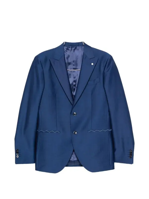 LUIGI BIANCHI Zigzag Notched Lapel Button-down Blazer With Pockets - Navy