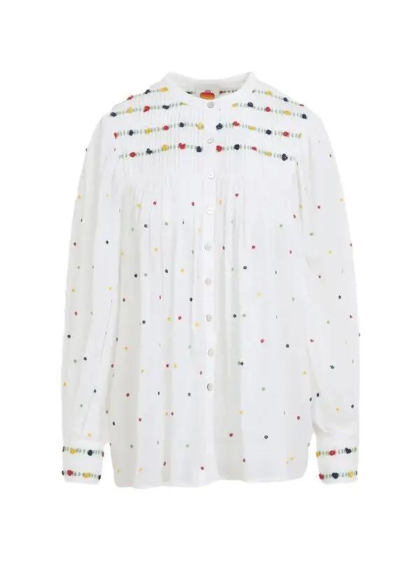 Farm Rio Embellished Cotton Shirt - White