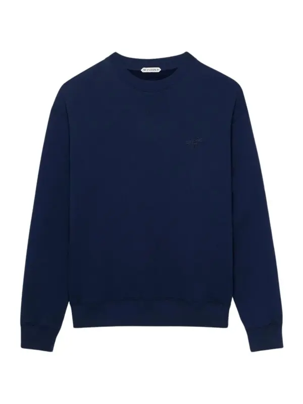 JW Anderson Embroidered Logo Crew Neck Long Sleeve Sweater - Navy