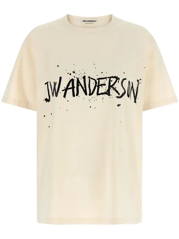 JW Anderson Logo Print Straight Hem T-shirt For - Ecru