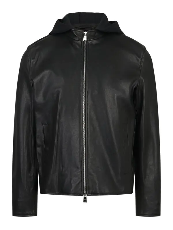 DONDUP Leather Hooded Jacket With Zip Fastening
