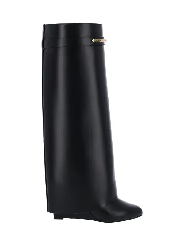 Givenchy Knee High Wedge Boots With Metal Detail - Black