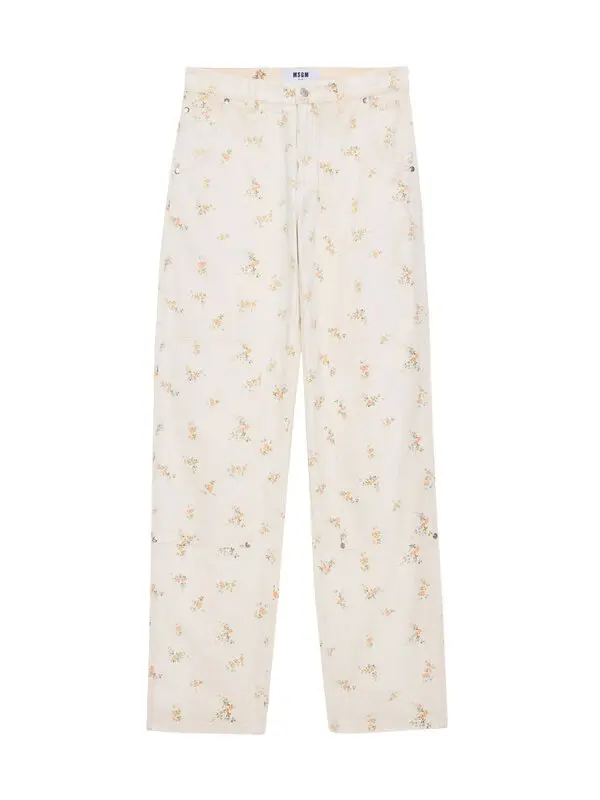 MSGM Floral Cotton Pants - White