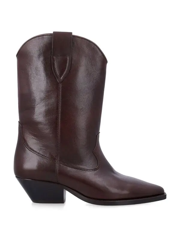 Isabel Marant Étoile Textured Calf Leather Western Boots With Pointed Toe & 4 Cm Cuban Heel - Mahogany