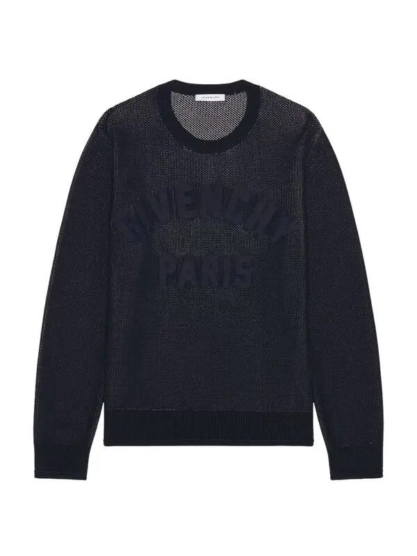Givenchy Crew Neck Knit Sweater With " Paris" Applique - Navy