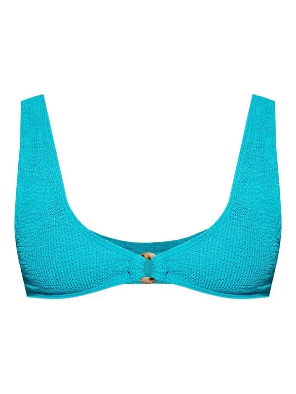 Bond Eye Textured Finish Ring-detail Scoop Neck Mini Swim Top - Light Blue