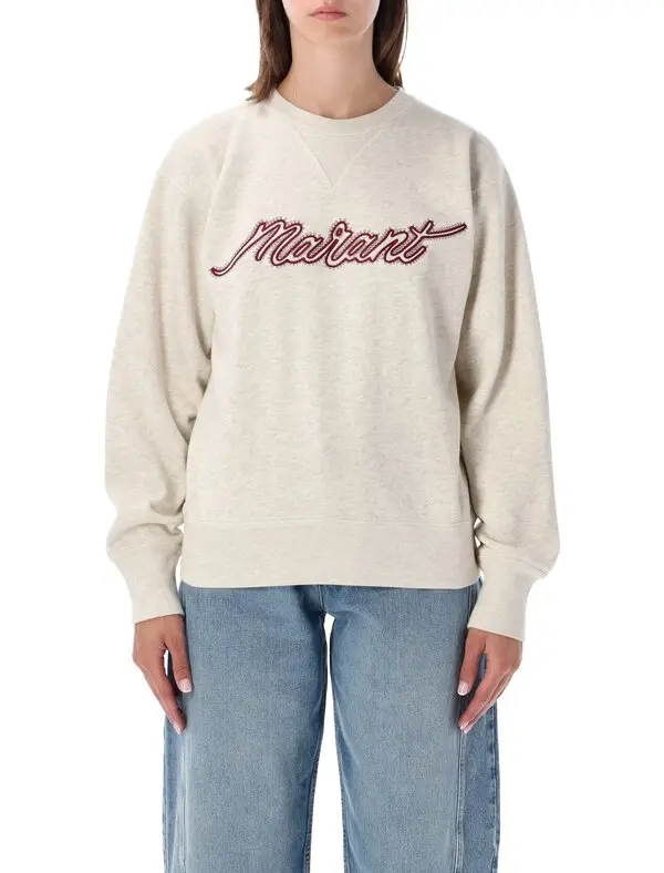 MARANT ETOILE Heathered Cotton Fleece Sweatshirt With Embroidered Logo - Beige