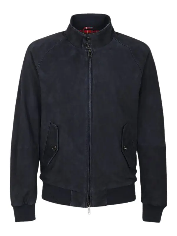 BARACUTA Premium Leather Bomber Jacket - Navy