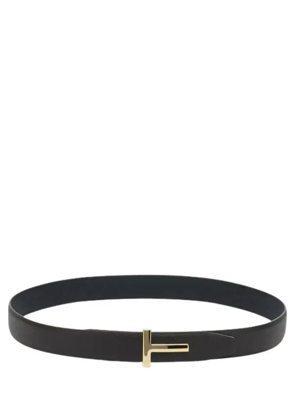 TOM FORD Calf Leather Belt With Gold Tone T Buckle - Brown