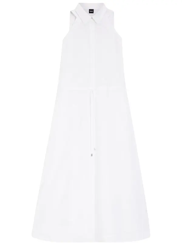 BOSS BLACK Sleeveless Collared Cotton Shirt Dress - White